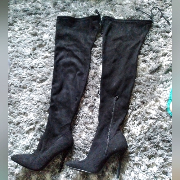 Id Required | Shoes | Id Required Womens Black Suede Thigh High Heel ...